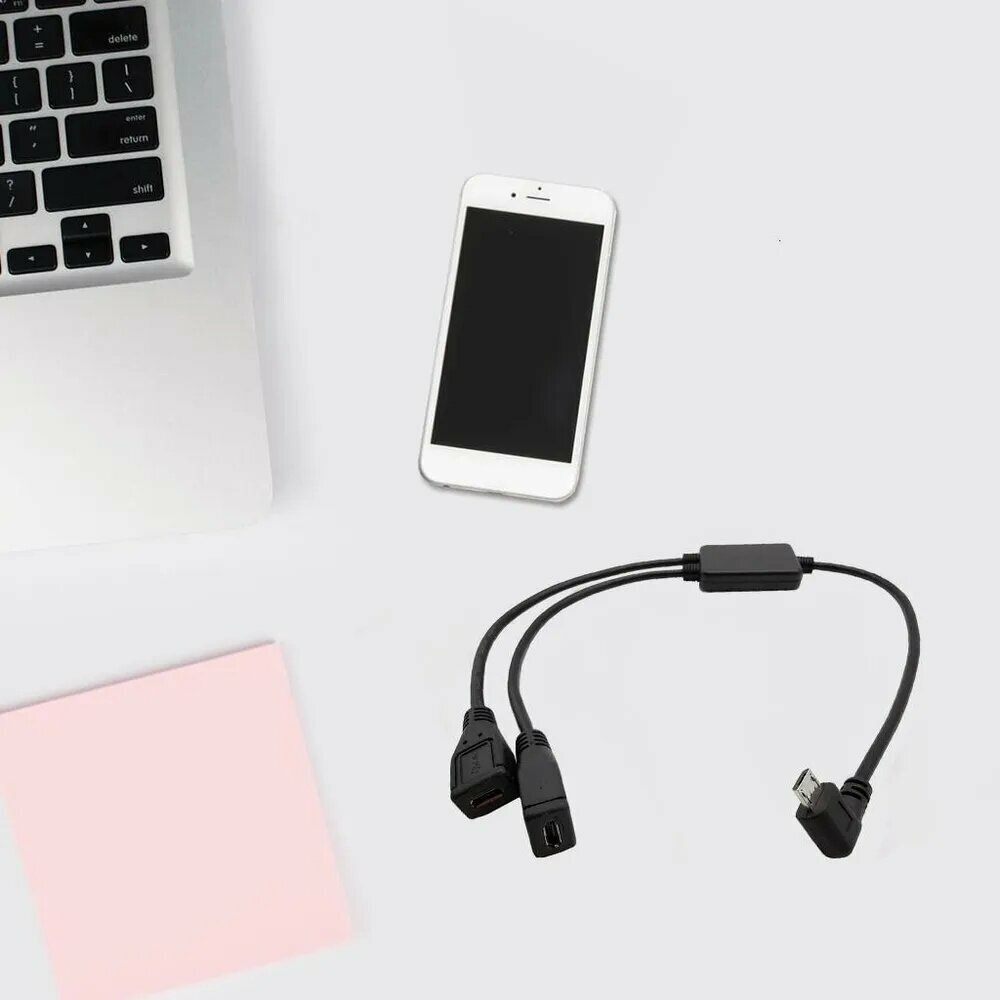 Кабель Micro USB 5 Pin Male на 2 Female Y-разветвитель, зарядка, левый/правый угол, 2 в 1 кабель для передачи данных, адаптер длиной 30 см, Левый изгиб