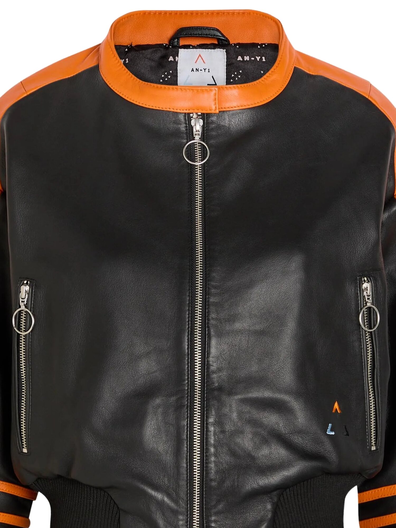 Куртка AN-Y1 Colour-block leather biker jacket, размер 44, черный — фото 1
