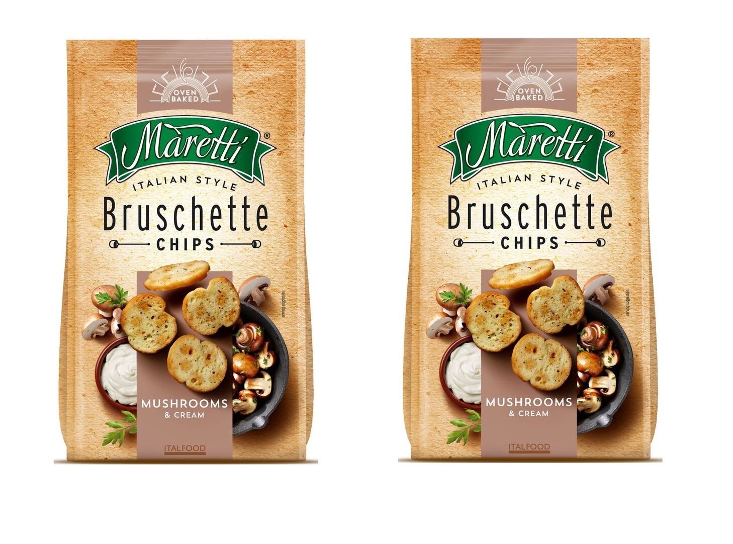 Сухарики пшеничные MARETTI Bruschette со вкусом Грибы со сметаной, 70 гр - 2 штуки