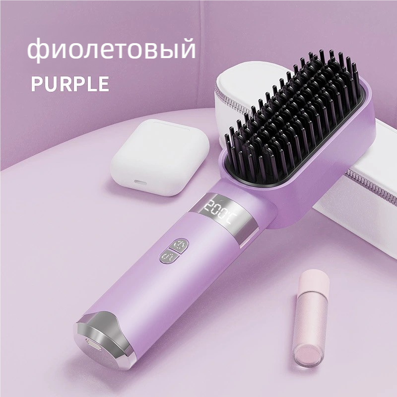 Расческа-выпрямитель, беспроводная, с ионным эффектом, защита от ожога, 4 режима температуры， ФиолетовыйAC-0202