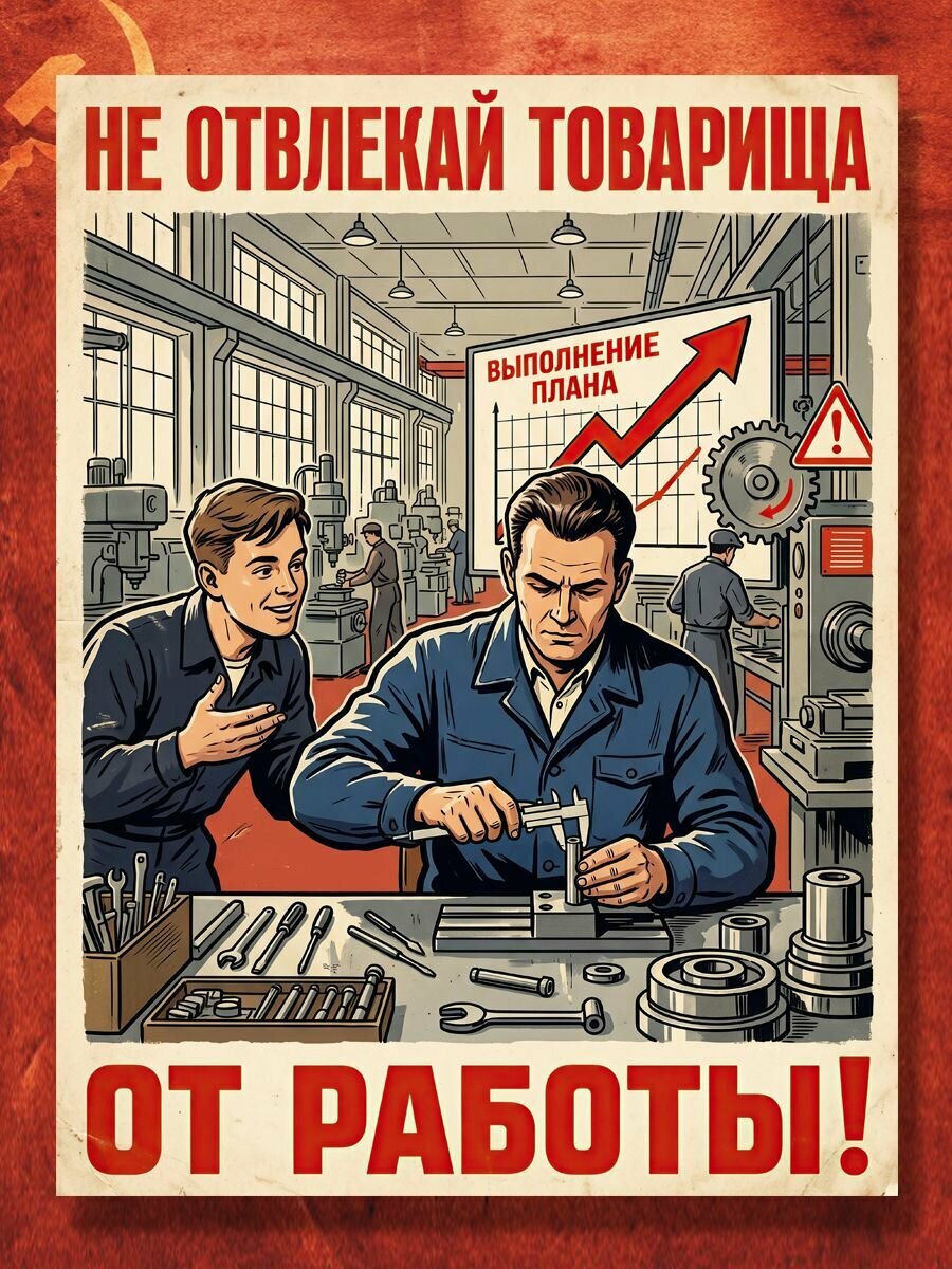 Постер СССР "Не отвлекай товарища от работы!" - 30х40см (без рамки)