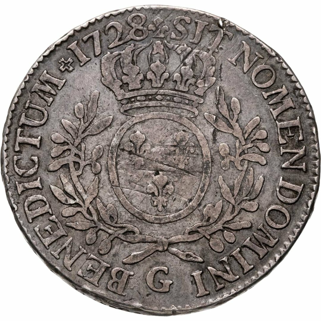 Франция 1 экю 1728, Серебро 917, в сохранности F