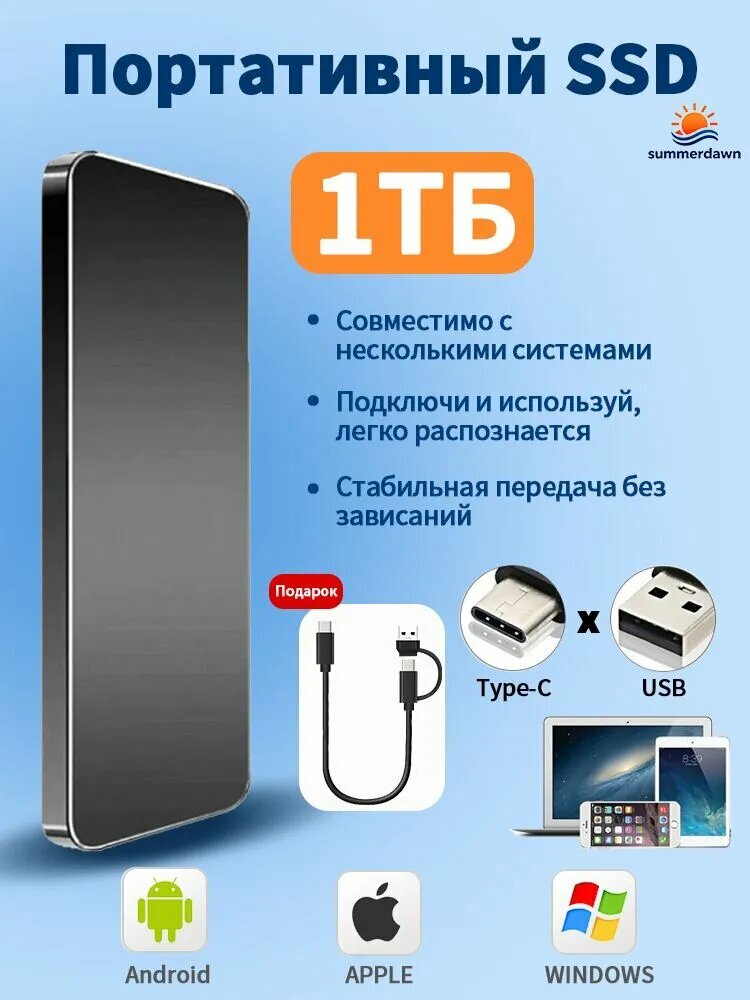Summerdawn 1 ТБ Внешний жесткий диск 15dai-SSD-1TB (15dai), Металл, черный