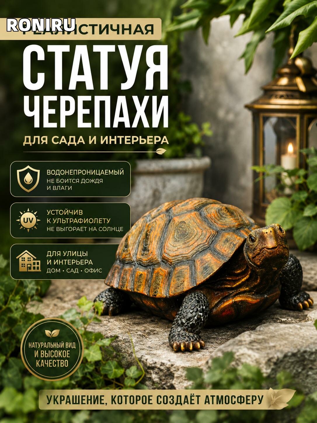 Реалистичная статуя черепахи для сада и интерьера — водонепроницаемый декор, устойчивая к ультрафиолету, для офиса