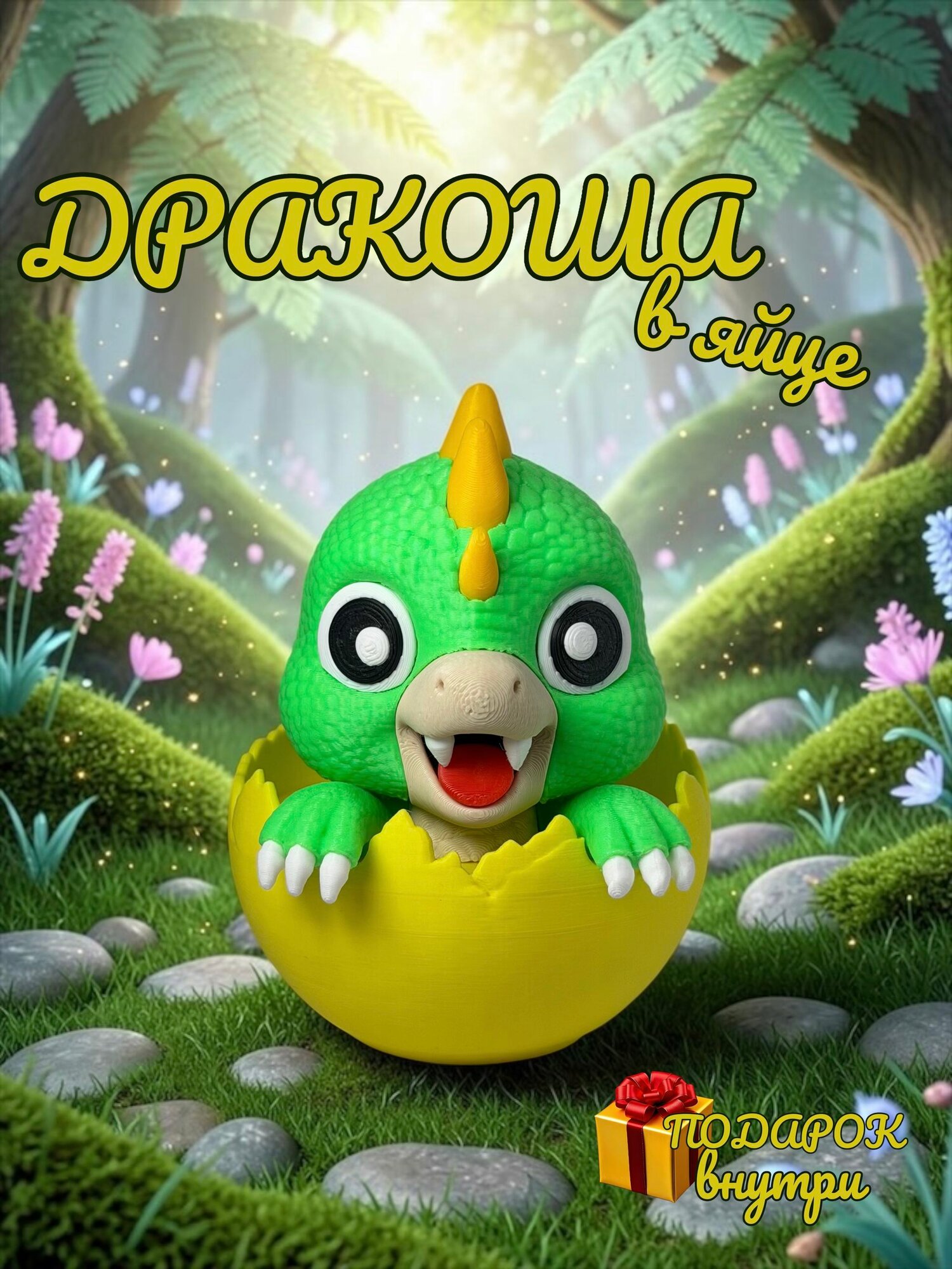 Игрушка 3Д "Дракон в Яйце", PLA-пластик, съемная конструкция, 12см, желтый