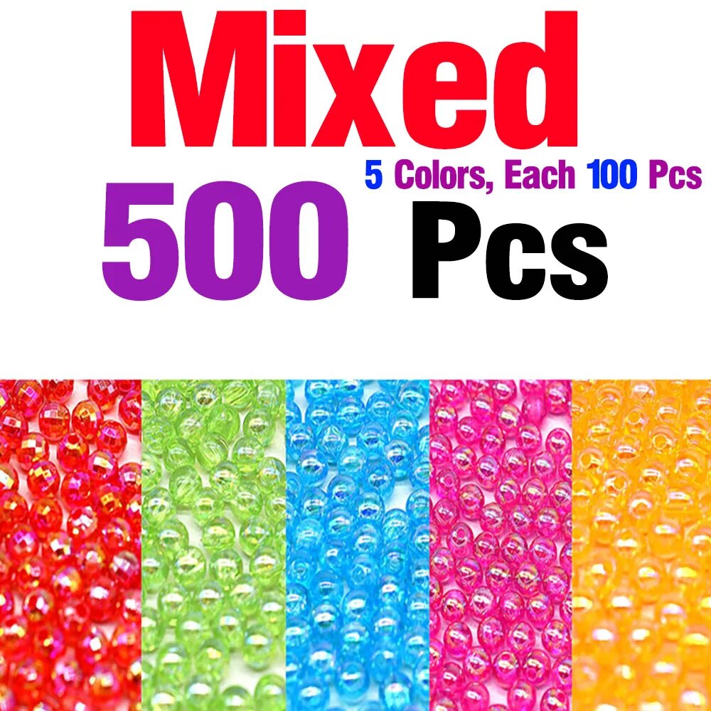 Бусины круглые 500 шт, 5 цветов, 6 мм, Mixed