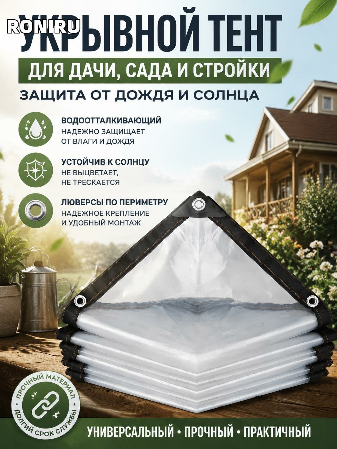 Укрывной тент полог для дачи, сада и стройки — защита от дождя и солнца, водоотталкивающий тент с люверсами универсальный