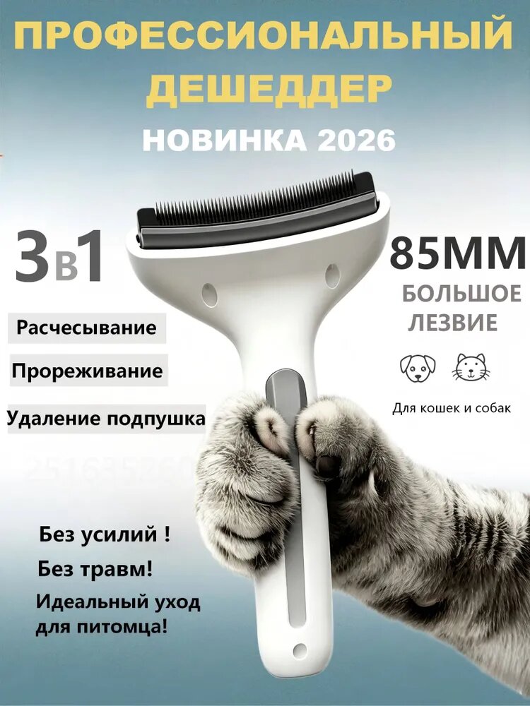Фурминатор крупный самоочищающийся для собак и кошек, подходит для длинной, короткой, кудрявой и пушистой шерсти, домашний груминг