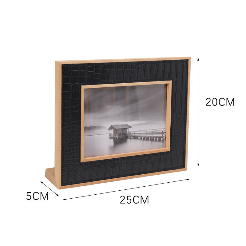 Магнитная фоторамка из массива дерева и кожи с изображением, 25x20x5см размер 7 для домашнего декора на стену или стол