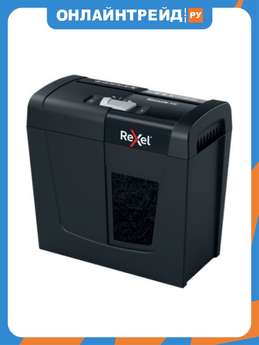 Шредер Rexel Secure X6 EU черный (секр. P-4)/фрагменты/6лист./10лтр./скрепки/скобы