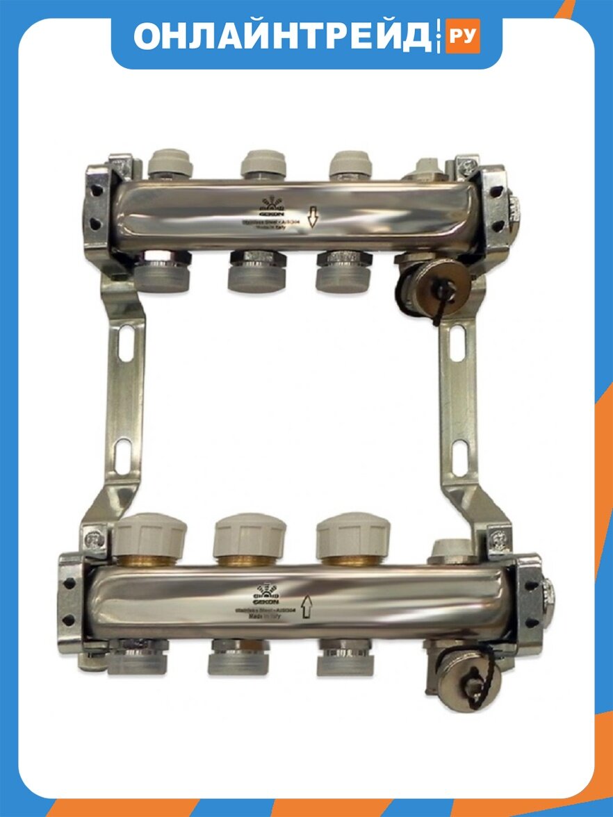 Коллектор Gekon 1"x3/4"EU, отв.-3 (в комплекте термостат, воздухоотводчик, вентиль)