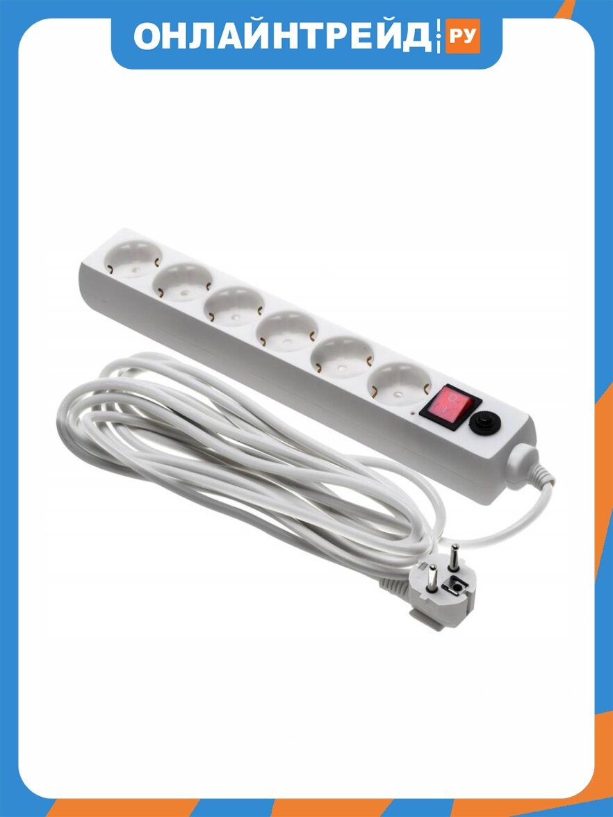 Сетевой фильтр Buro 600SH-16-5-W 5м (6 розеток) белый (коробка)