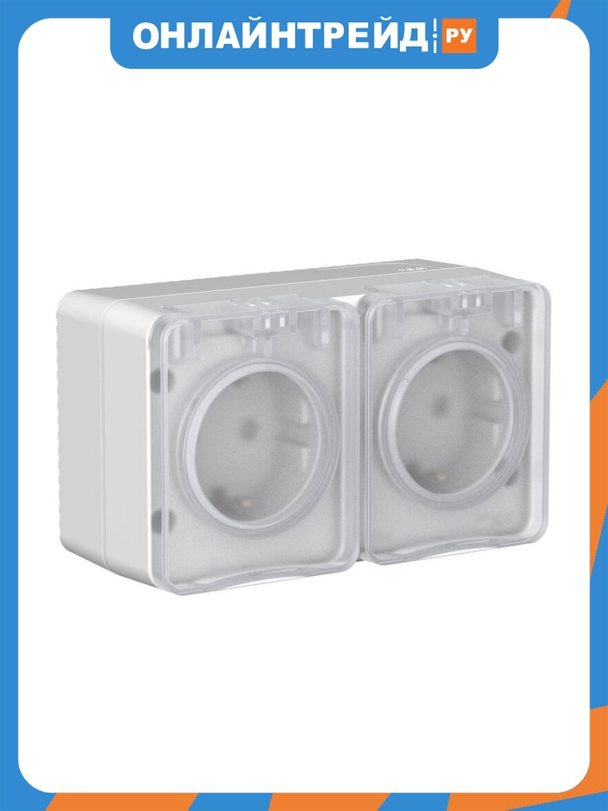 Розетка двойная Systeme Electric (schneider Electric) ОП AtlasDesign PROFI IP54 заземл. защ. шторки 16А сер, ATN543026