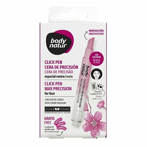 BODY NATUR Воск с аппликатором для лица с экстрактом цветка черешни Click Pen Wax Precision Face, 3 мл + 20 шт. + 2 шт.