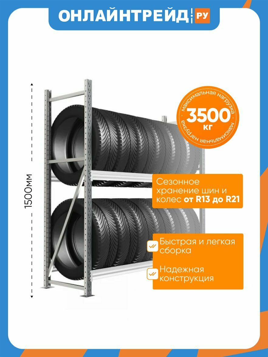 Стеллаж для колес Ironmebel Optimus Pro , шин и дисков h-1500 х 1500 х 600, 2 яруса