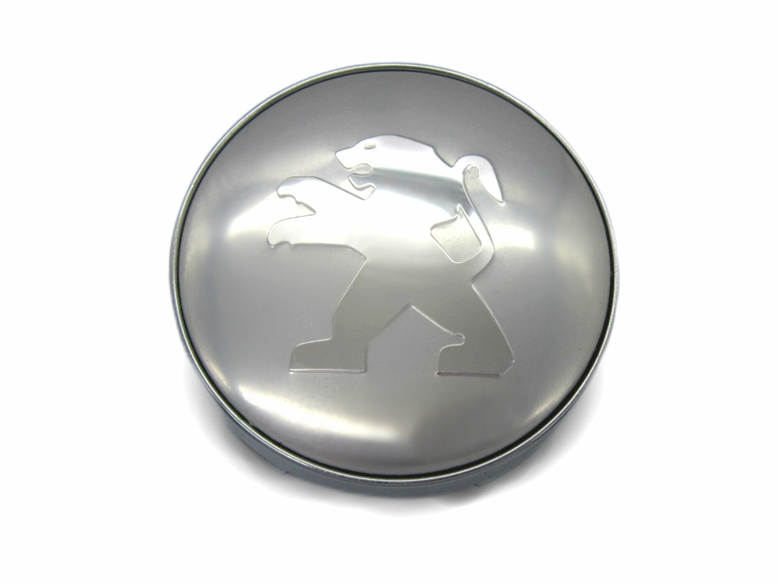 Колпачок заглушка на литой диск Peugeot silver/chrome logo 60/56/9 мм, 1шт.