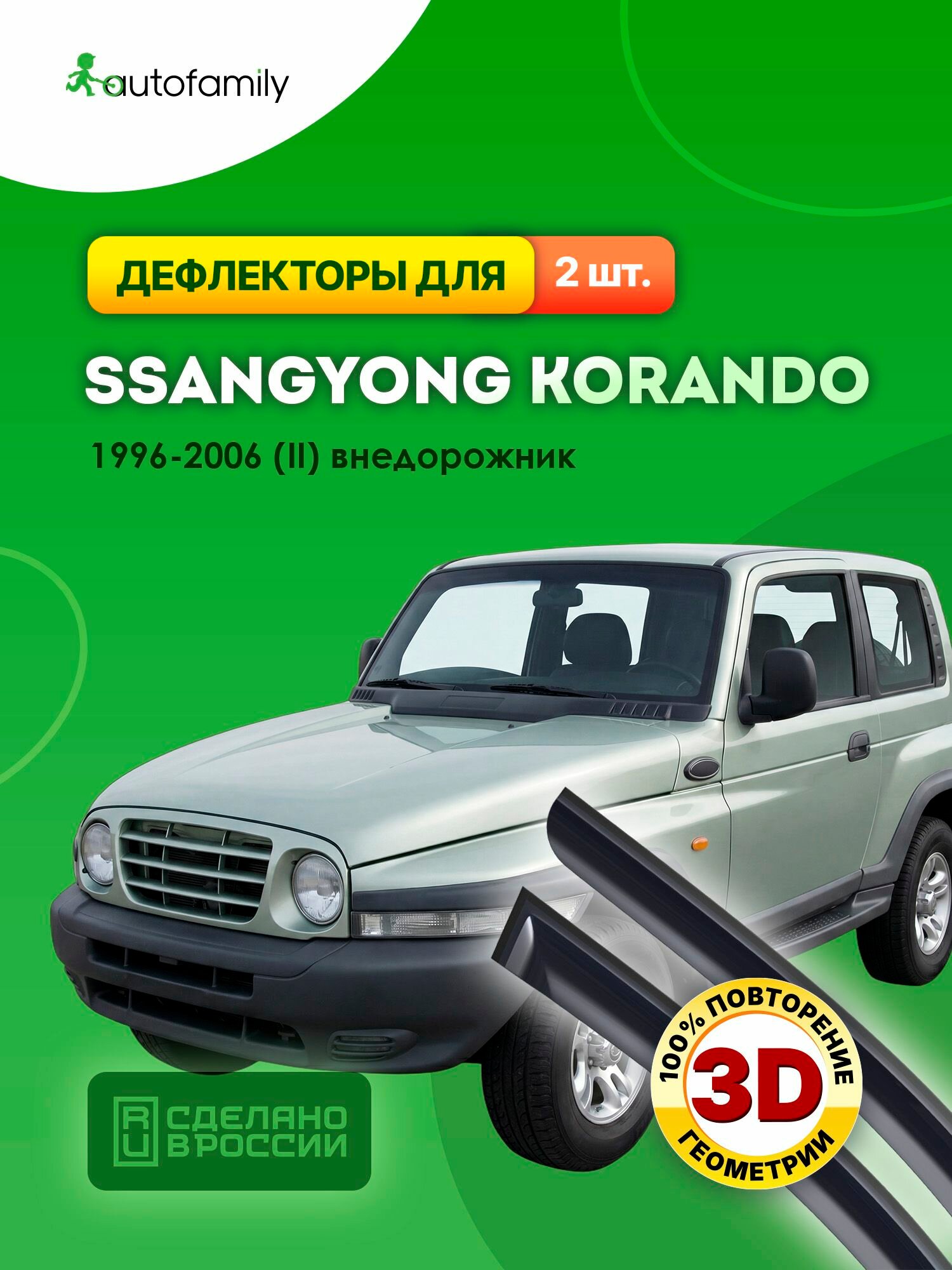 Дефлекторы окон для SSANGYONG KORANDO 1996-2006 (II) внедорожник 5 дв. REIN 2 шт. / Саньенг Корандо