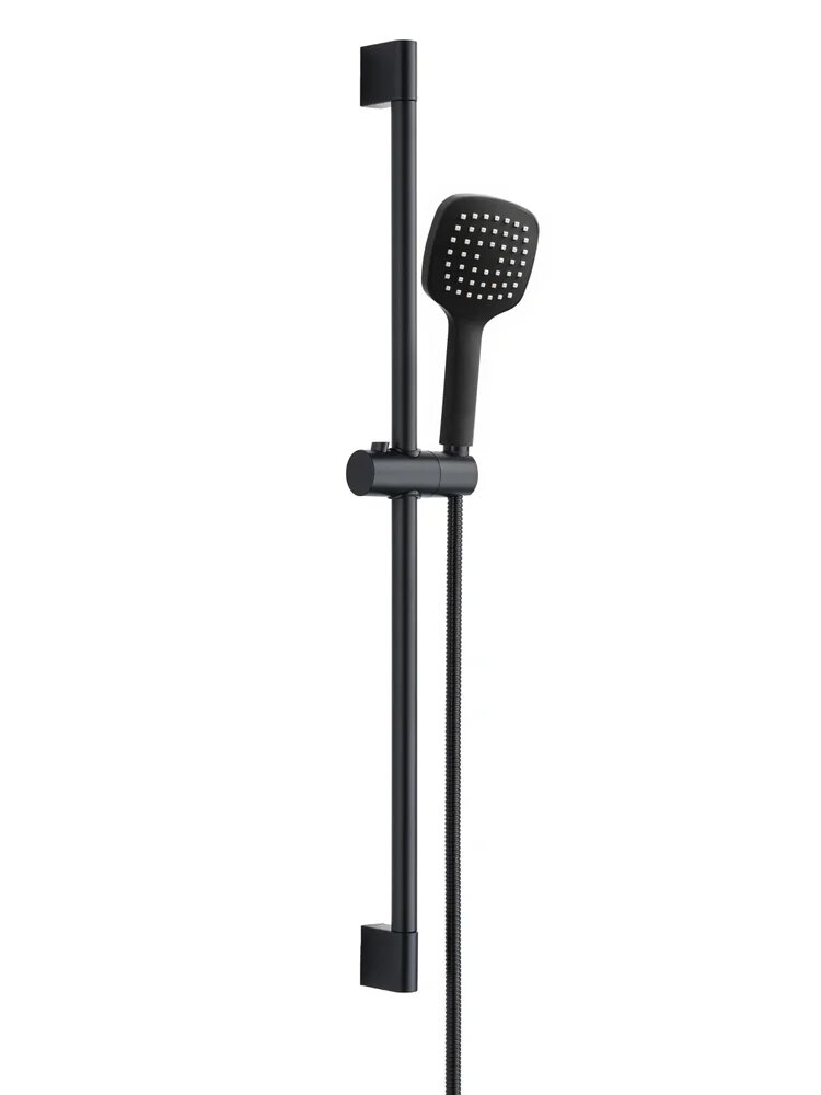 Душевой гарнитур Orange O-Shower OS804b черный, матовый, из нержавеющей стали, лейка для душа со шлангом и штангой, с функцией экономии воды