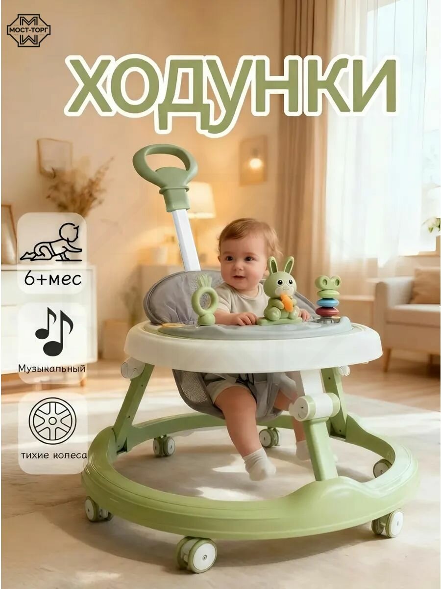 Ходунки детские 3в1 каталка с ручкой и игровой панелью