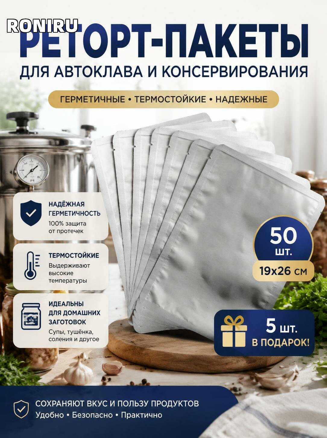Реторт-пакеты для автоклава герметичные термостойкие упаковки для консервирования супов, тушенки и солений для дома