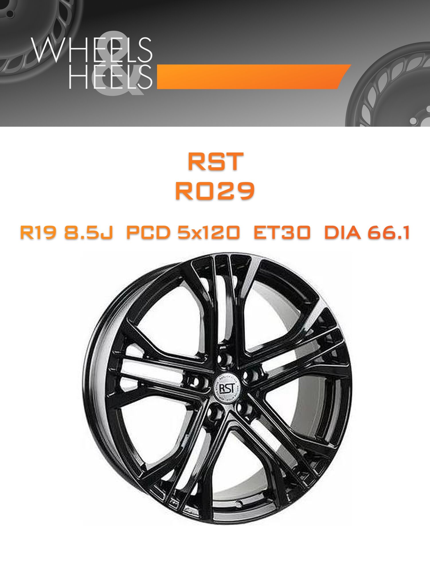 Диск автомобильный литой RST R029 19x8.5 5x120 et30 dia66.1 Чёрный