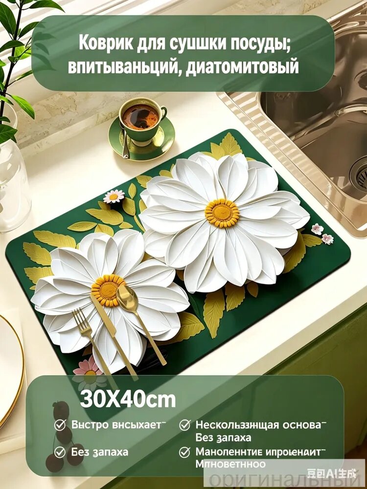 Сушилка для посуды 30 см x 40 см 1 шт диатомовый ил бронза