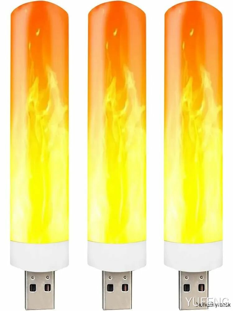 Светодиодная лампа-свеча с питанием от USB, ночник с эффектом мерцания пламени, Теплый свет 1500К