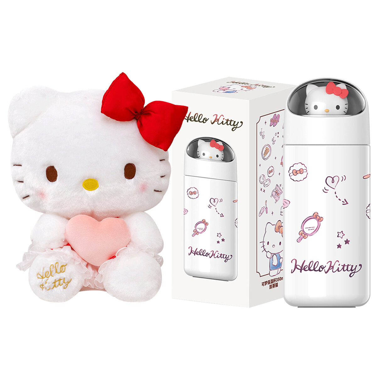 Плюшевая игрушка унисекс LFashion Life x Sanrio Hello Kitty, 20CM EU, Hello Kitty Plush Toy+Direct Drinking Insulated Cup 350ml