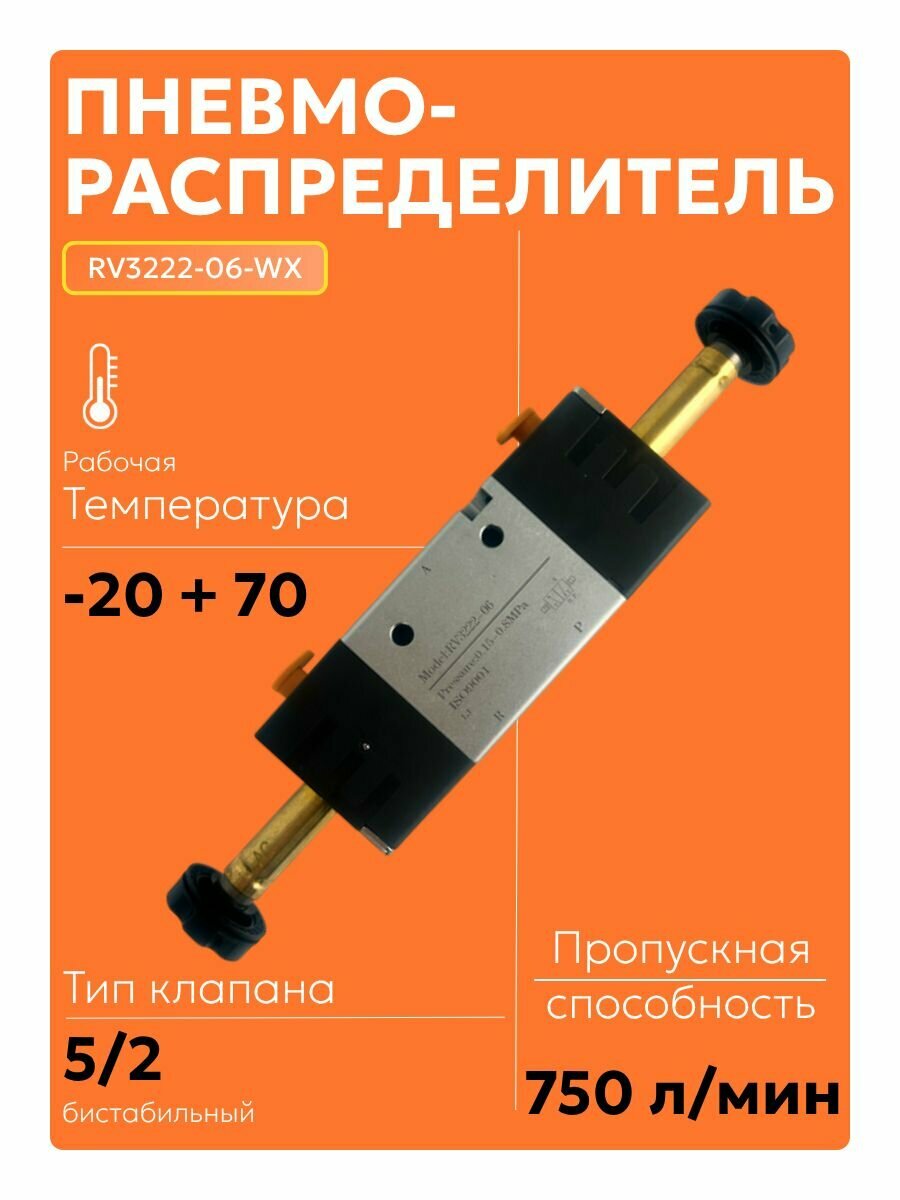 Пневмораспределитель 5/2 бистабильный RV3222-06-WX (серия RV, G1/8)