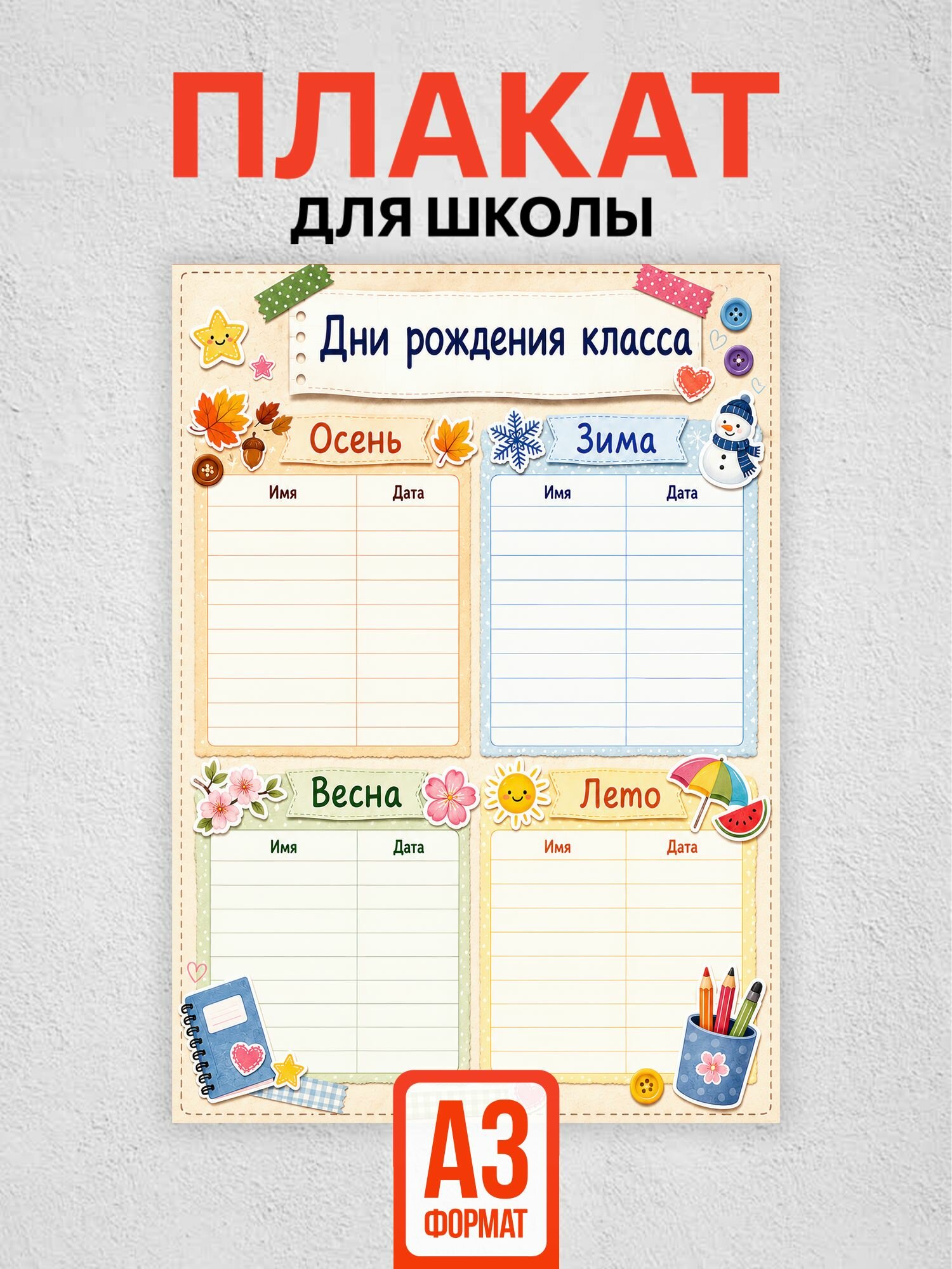 Дни рождения класса плакат