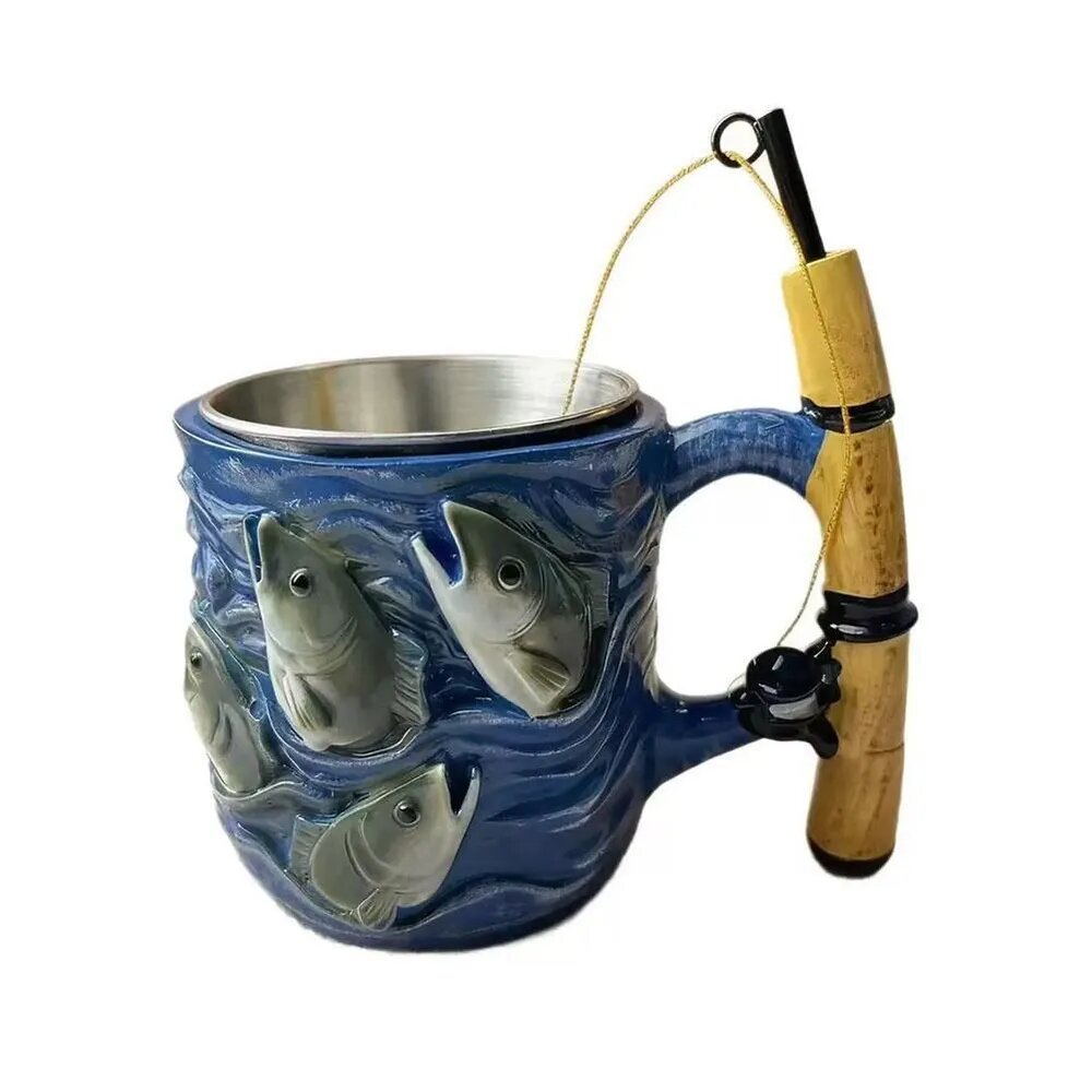 Кружка рыболовная, 1 шт, синяя, металл/пластик