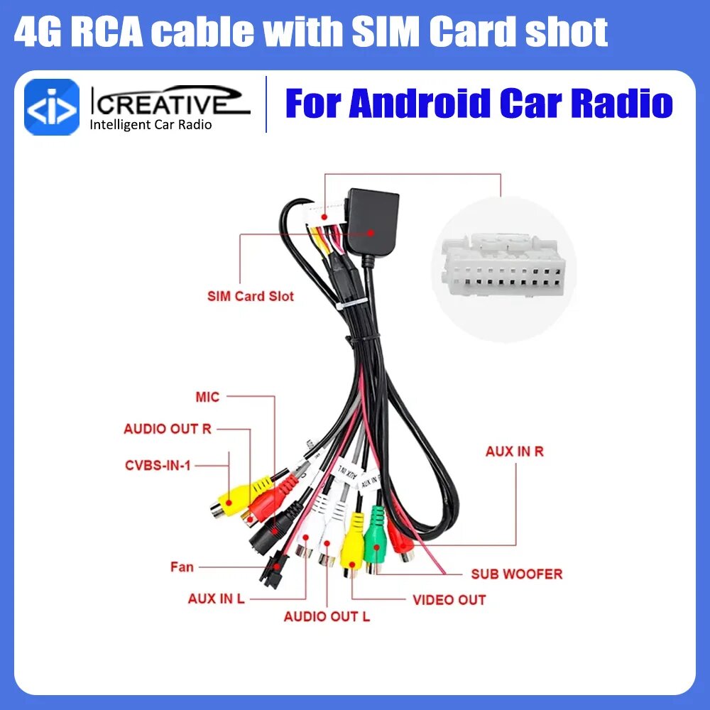 4G RCA кабель с SIM картой для Android автомагнитолы