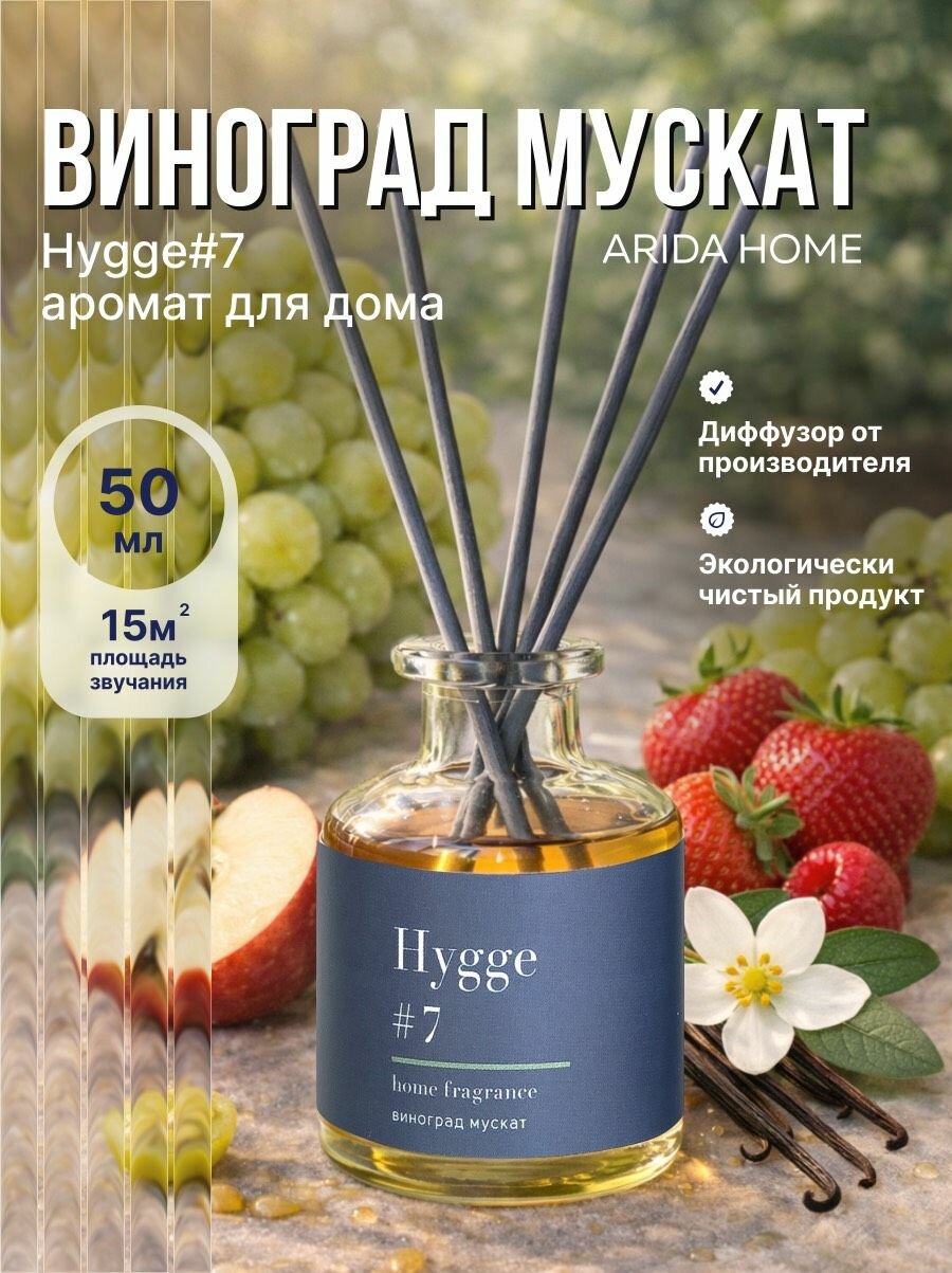 Диффузор для дома с палочками "Виноград мускат", 50 мл / аромадиффузор с палочками аромадиффузор для дома диффузор 50 мл виноград мускат аромадиффузор