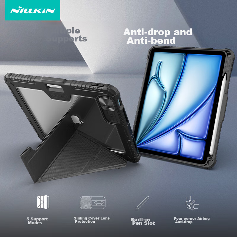 NILLKIN чехол для iPad Air 7/6 с креплением для ручки, анти-изгиб, ударопрочный подставка, с функцией сна/пробуждения