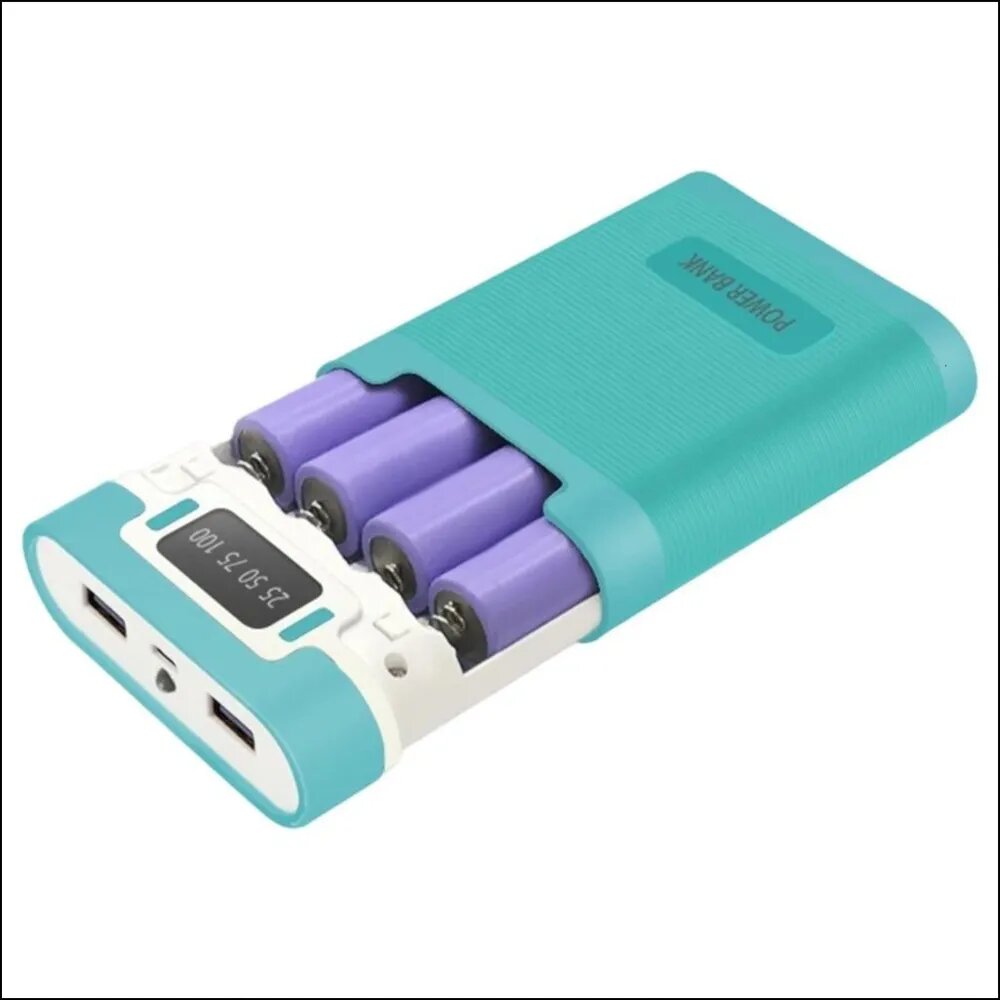 Бокс для батареек 18650, синий, с LCD экраном, 2 USB порта, 8NB1002732-BL_CKY