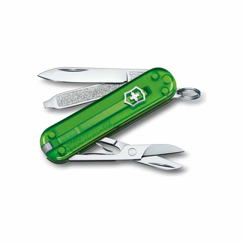 Нож-брелок Victorinox Classic SD Colors Green Tea 58 мм, 7 функций, полупрозрачный зелёный 0.6223. T41G