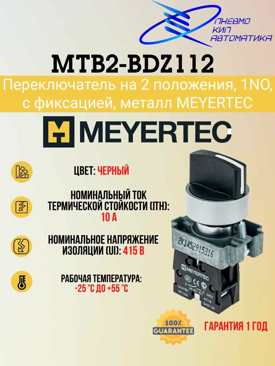 MTB2-BDZ112 Переключатель на 2 положения, 1NO, с фиксацией, металл MEYERTEC