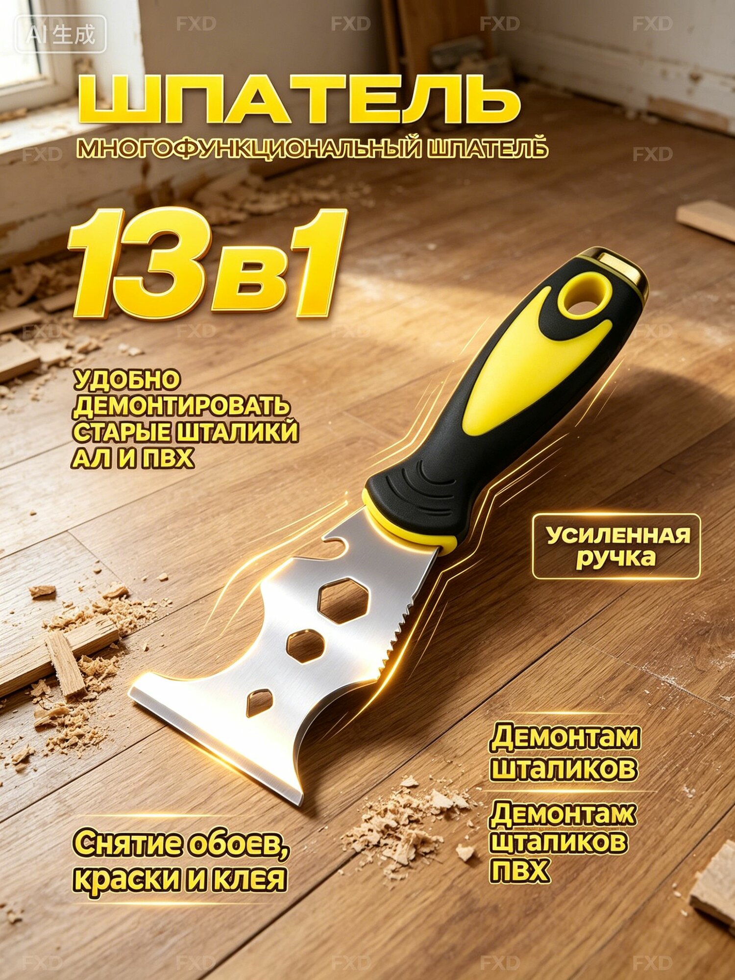 Скребок строительный 13 в 1 для старых покрытий. Многофункциональный шпатель, идеальный инструмент для снятия обоев и клея.