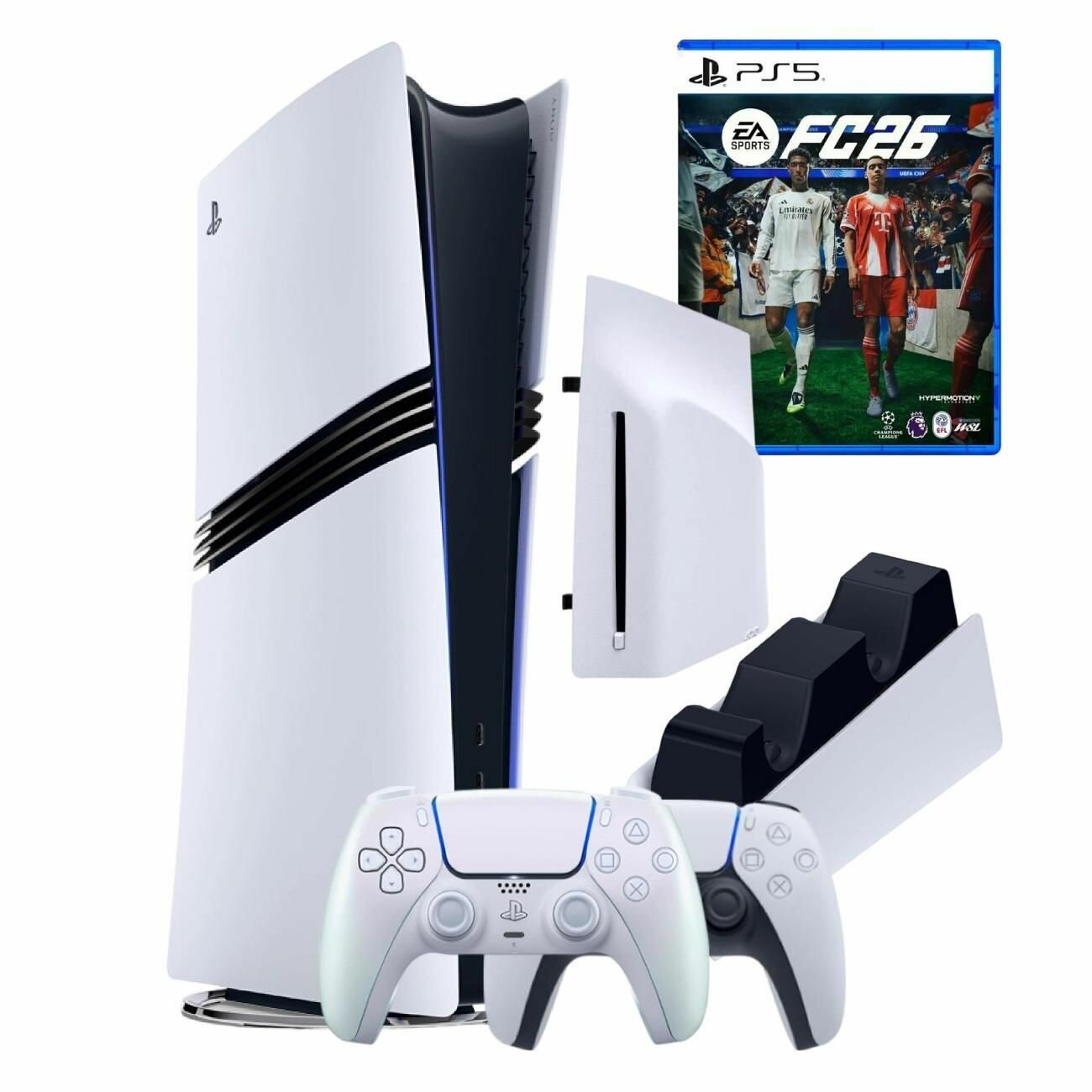 Игровая приставка Sony PS5 Pro + 2й геймпад жемчужный + игра FC26 + станция зарядки + дисковод