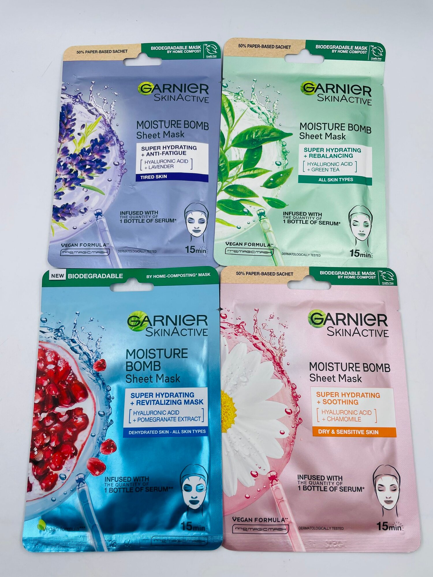 Тканевые маски Garnier Moisture Bomb, увлажнение, для всех типов кожи, набор 4 шт.