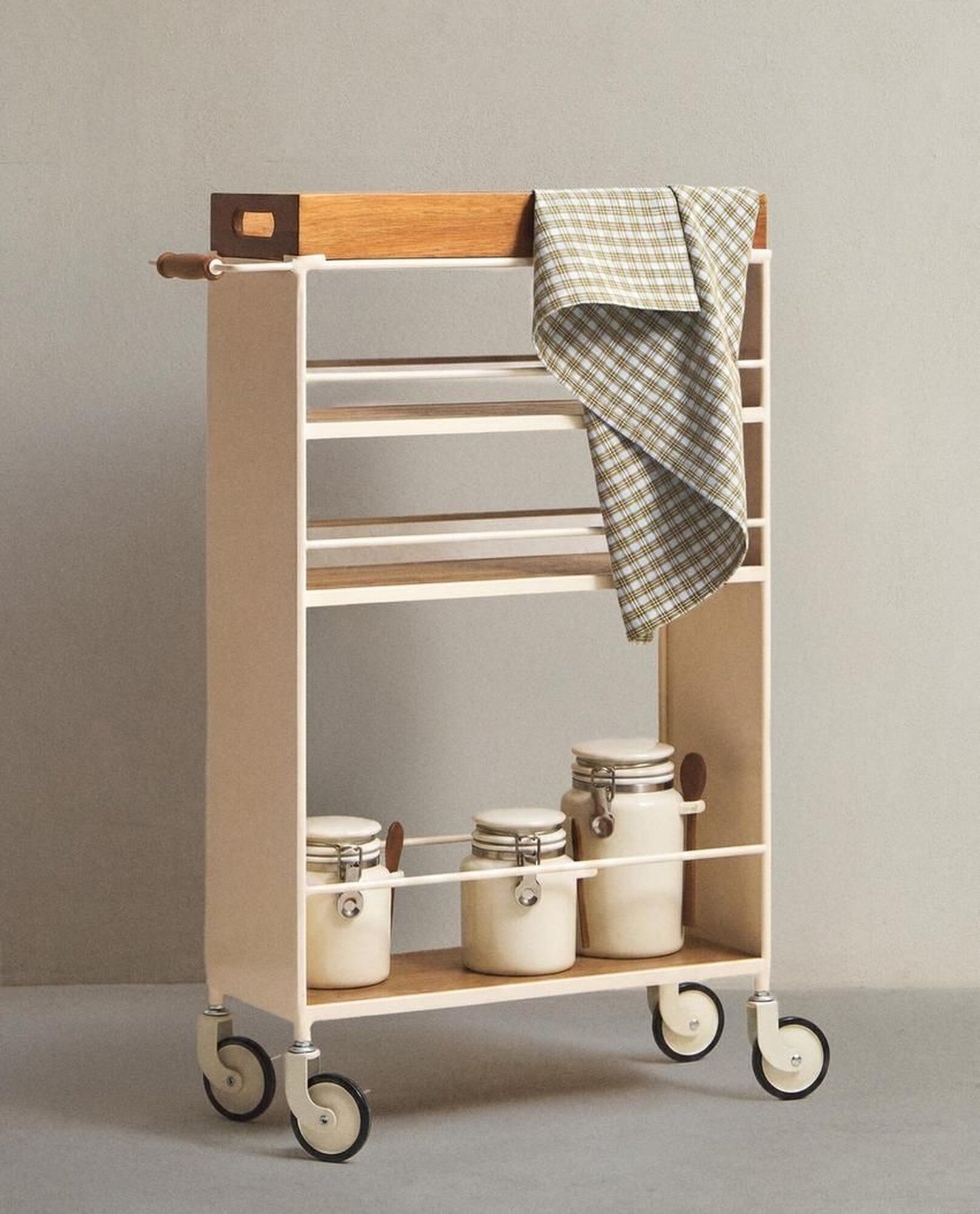 Сервировочная тележка ZARA HOME 2257/077/052 - с 4 полками, на колесах, 80.5 x 53 x 19 см, цвет светло-бежевый