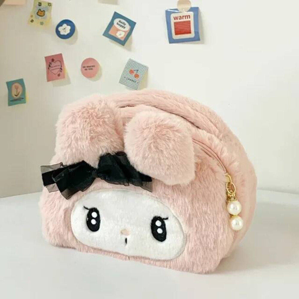 Милая плюшевая косметичка Kawaii Sanrio Kuromi Melody, большая вместительная сумка для хранения вещей, портативная сумочка, подарок для девочки, новинка.