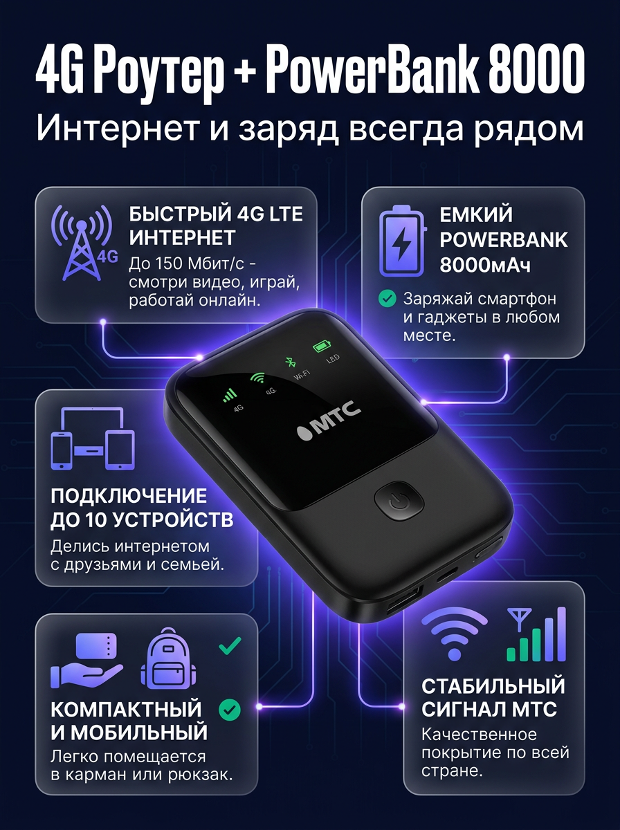 Роутер Mobile Wi-Fi 4G LTE + PowerBank 8000А
