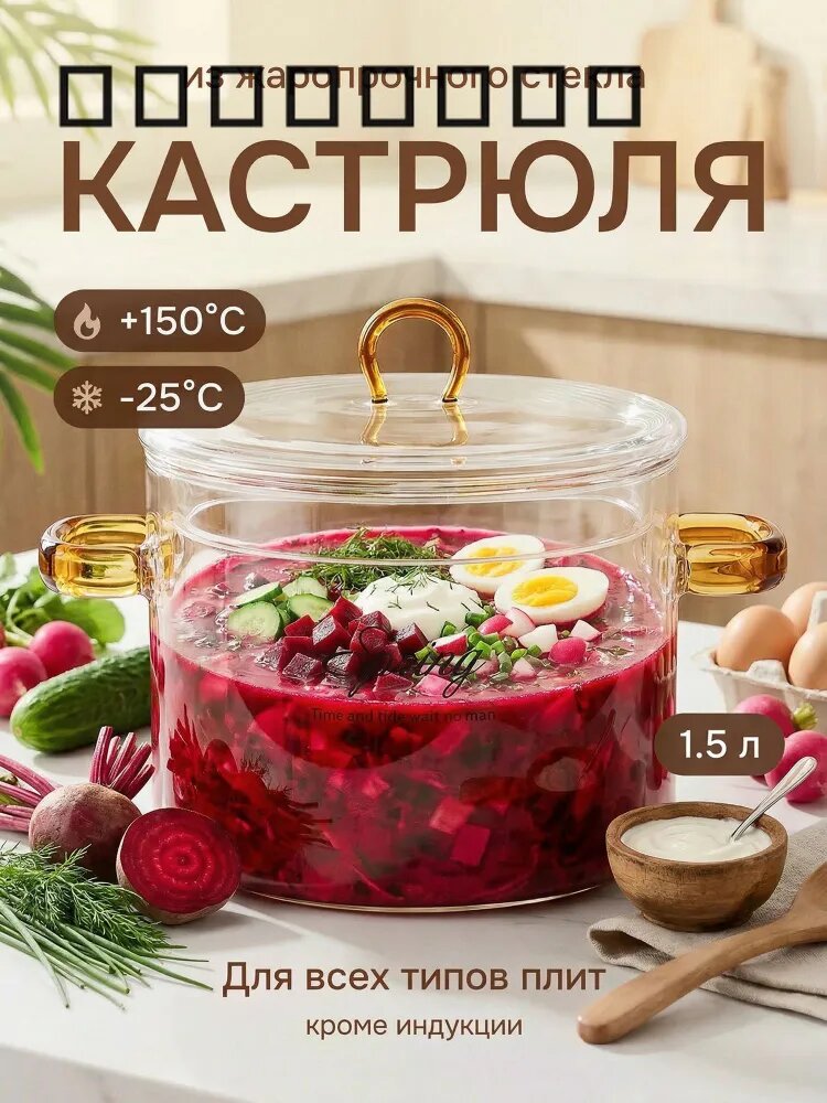 GAMMA COM Кастрюля из боросиликатного стекла 1,5 л, 2 шт
