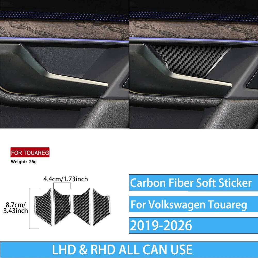Наклейка из настоящего карбона для автомобиля, черная, мягкая, для Volkswagen Touareg CR 2019-2026