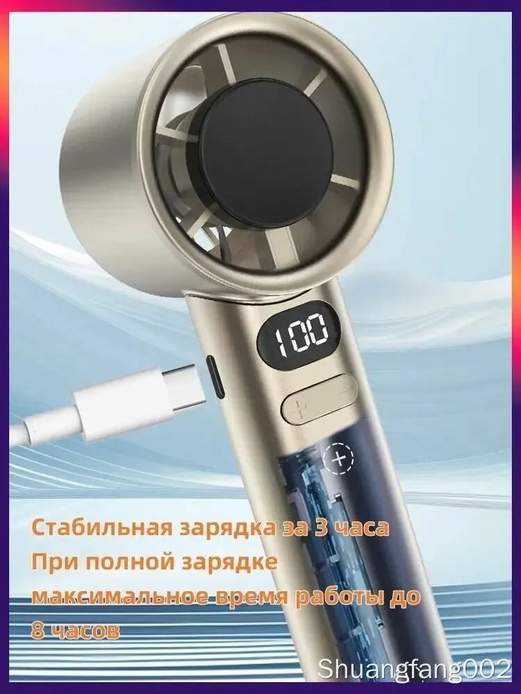 Вентилятор ручной DPWL- с LED-экраном и индикацией скорости, высота 16 см, Type-C, для дома, кулер — фото 1