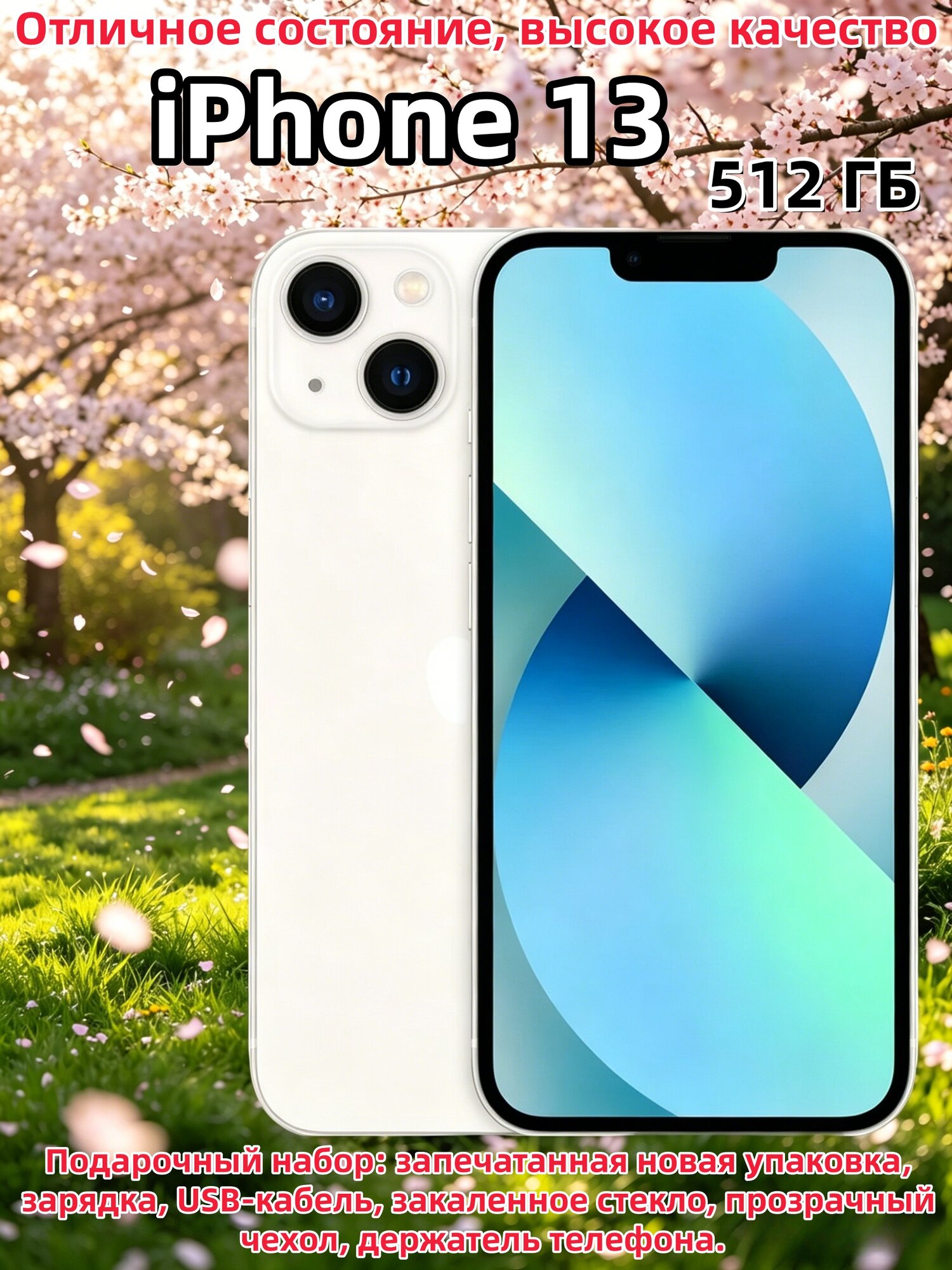 Смартфон Apple iPhone 13, 512 ГБ, дисплей XDR OLED 6,1 дюйма, поддержка двух Nano-SIM, цвет звёздно-белый