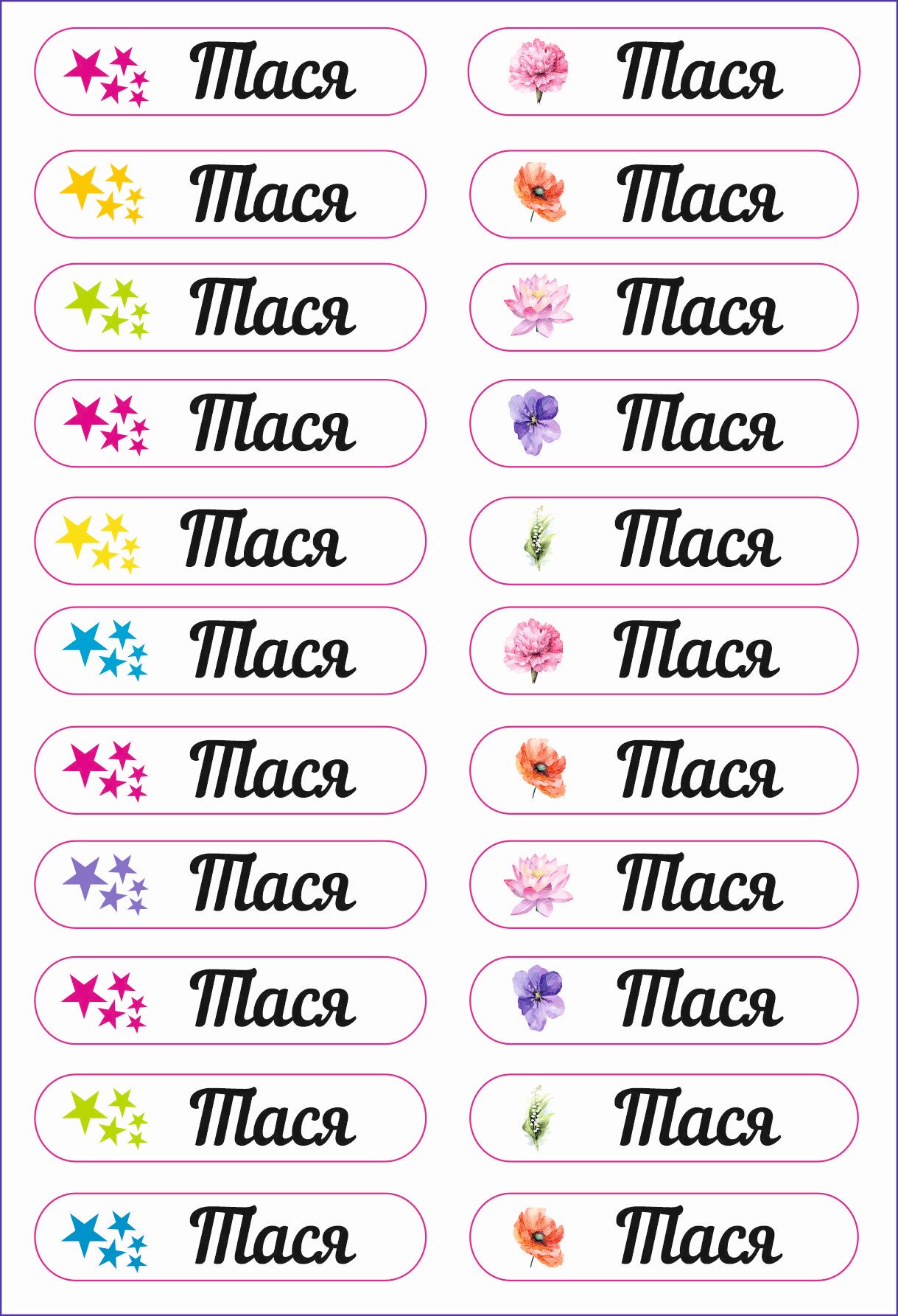 Наклейки 66 шт на тетради и ручки именные Тася