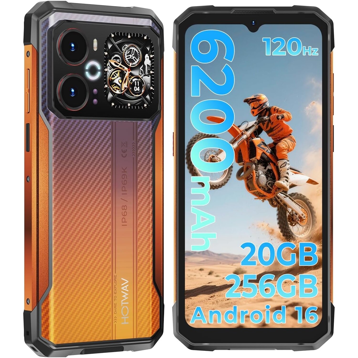 HOTWAV Cyber 18 Outdoor Mobile Phone, Android 16, 6.75 Inch, 20(8+12)GB 256GB, 6200mAh