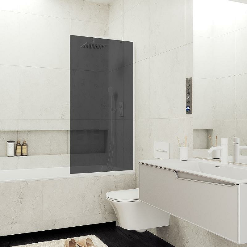 Шторка на ванну Maybah Glass MGV-83-1у 900x1400 в узком профиле Белый стекло графитовое
